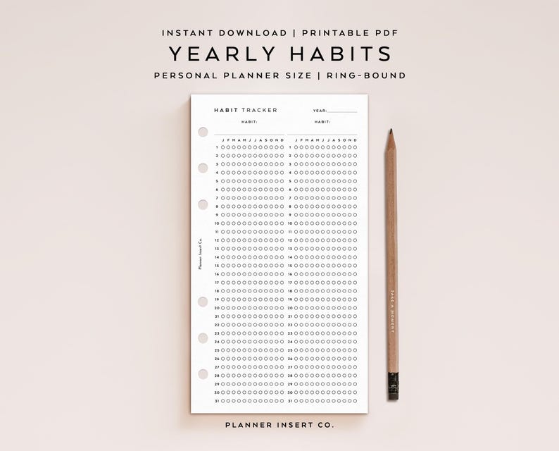 PERSONAL SIZE // Yearly Habit Tracker Planner Insert Printable, Routine ...