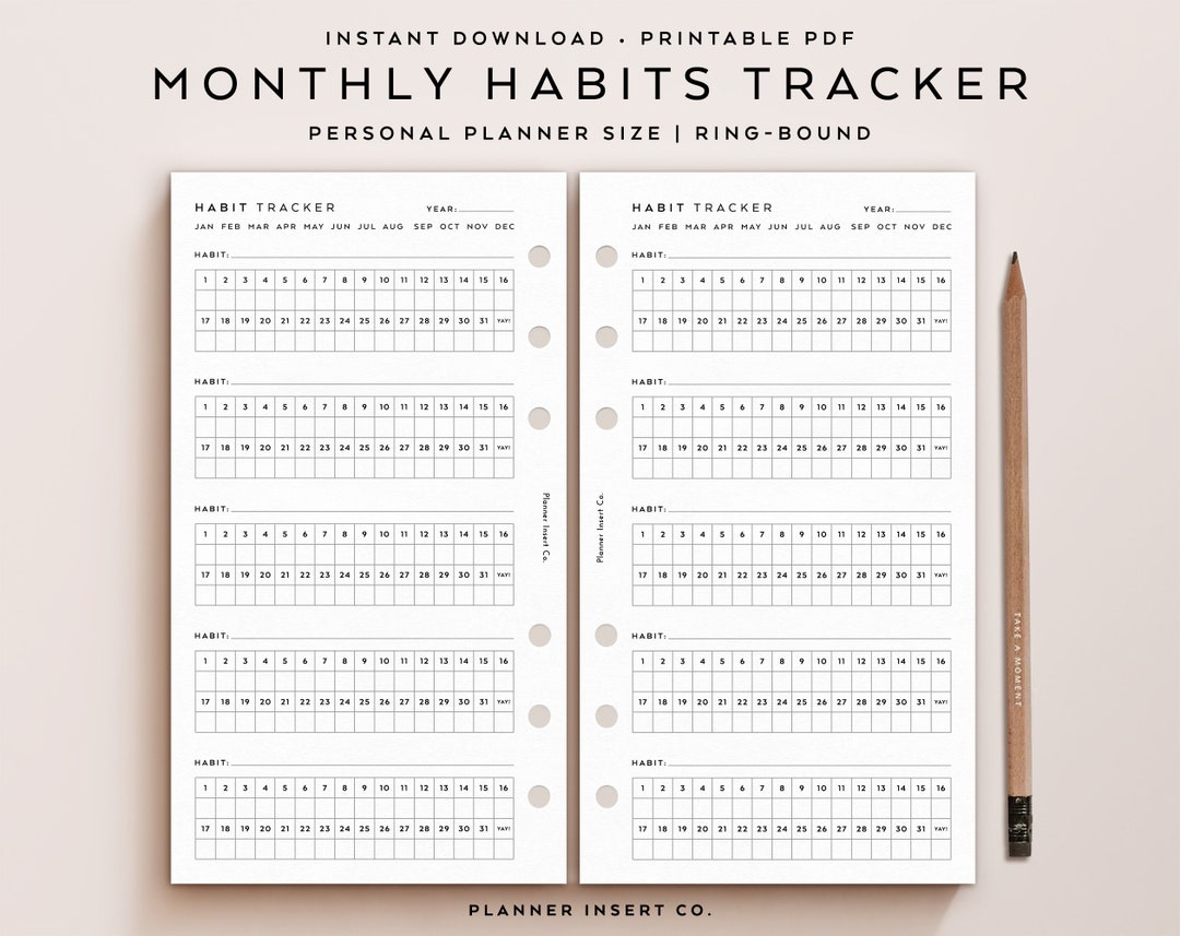 PERSONAL SIZE // Monthly Habits Tracker Printable Planner Insert ...
