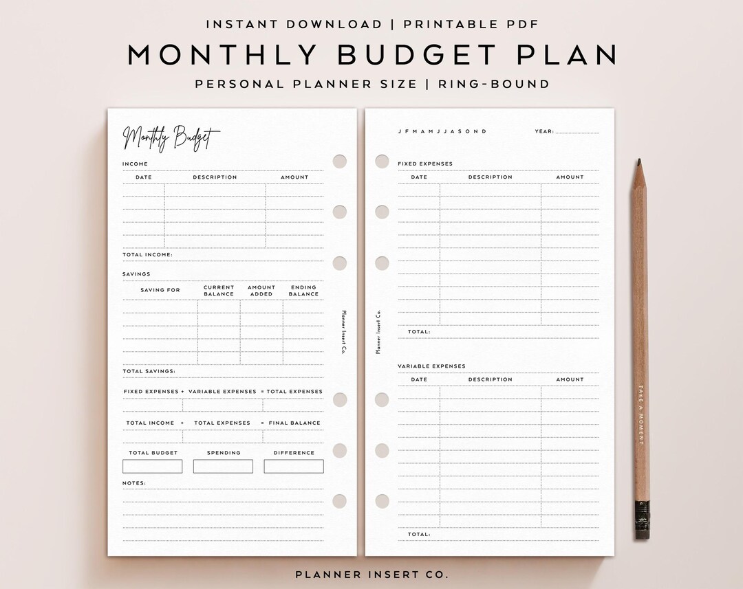 PERSONAL SIZE // Monthly Budget Planner Insert Printable / Income ...