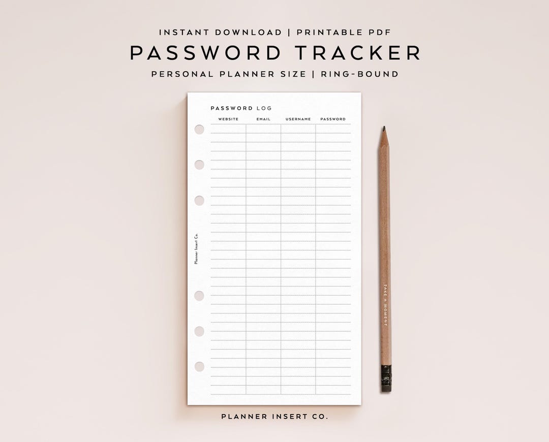 PERSONAL SIZE // Password Tracker Planner Insert / Printable Password ...