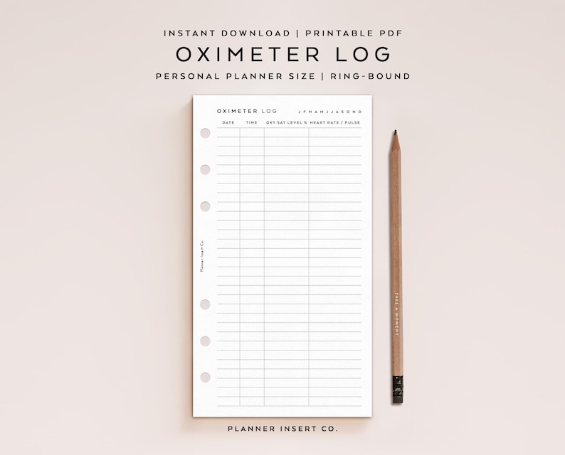 PERSONAL SIZE // Oximeter Tracker Printable Planner Insert, Oxygen ...