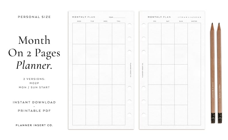 PERSONAL SIZE // Monthly Planner Printable Insert / Month on - Etsy