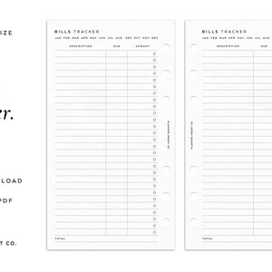 PERSONAL SIZE // Bills Tracker Planner Insert Printable / - Etsy
