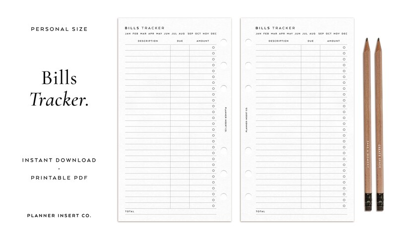 PERSONAL SIZE // Bills Tracker Planner Insert Printable / - Etsy