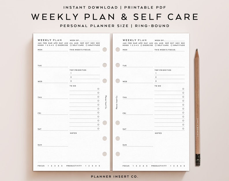 PERSONAL SIZE // Weekly Planner Printable Insert / Undated Weekly ...