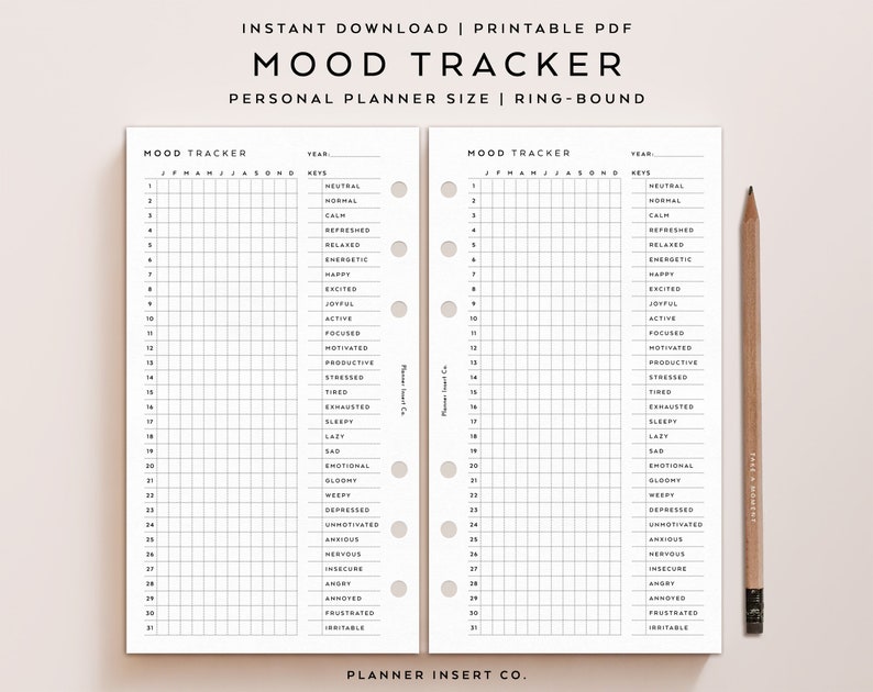 PERSONAL SIZE // Mood Tracker Printable Planner Insert, Year in Pixels ...