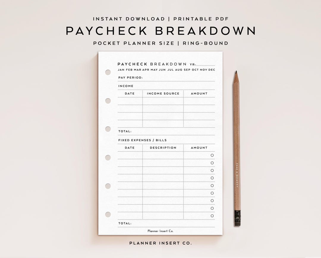 POCKET SIZE // Paycheck Budget Breakdown Printable Planner Insert ...