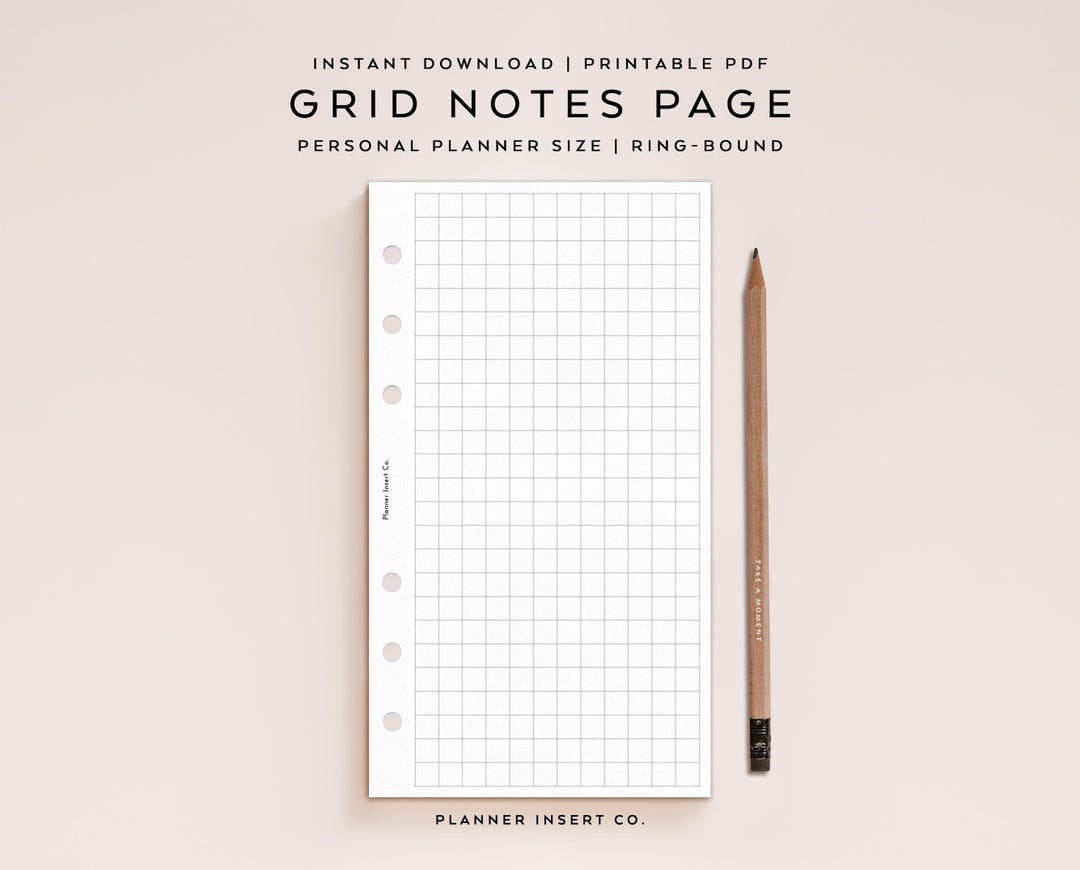PERSONAL SIZE // Grid Notes Page Printable Planner Insert, Note Taking ...