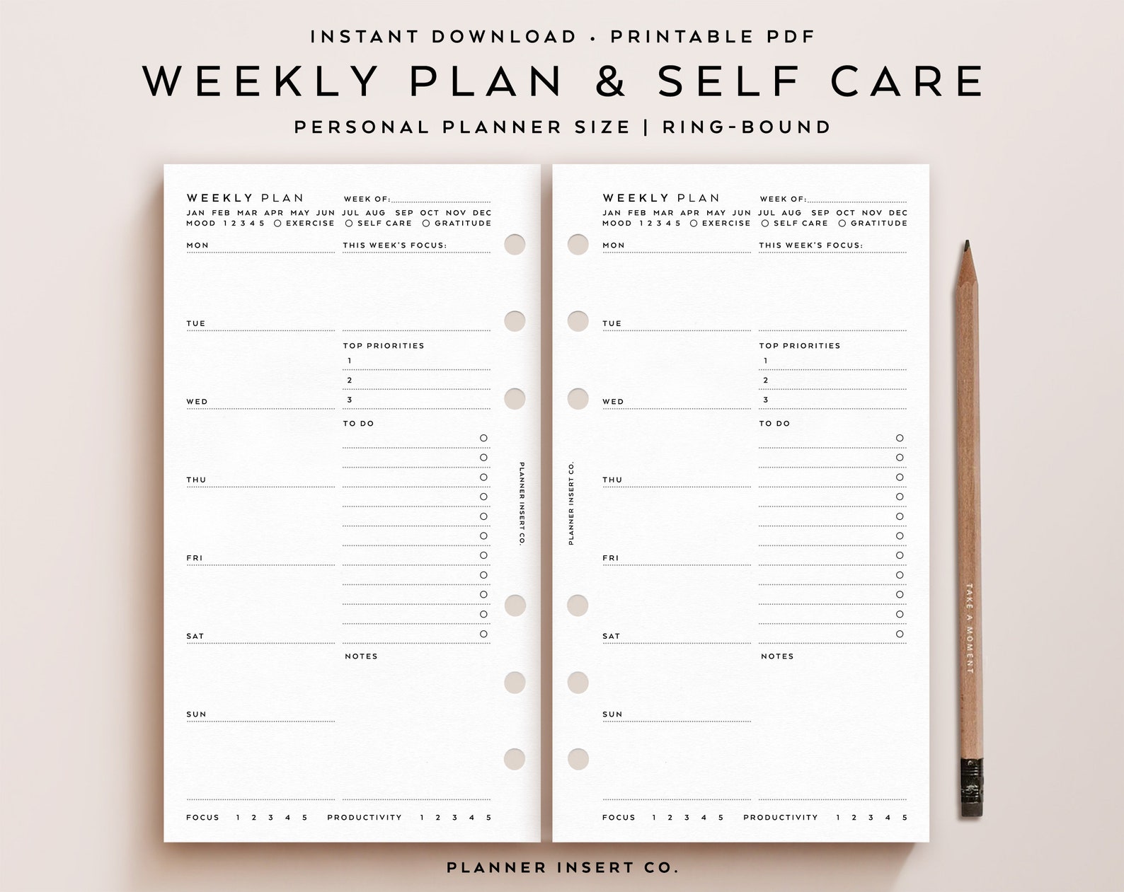 PERSONAL SIZE // Weekly Planner Printable Insert / Undated Weekly ...
