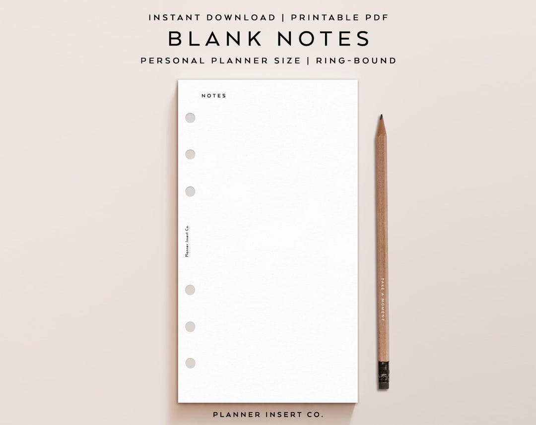 PERSONAL SIZE // Blank Notes Printable Planner Insert / Notes Page ...