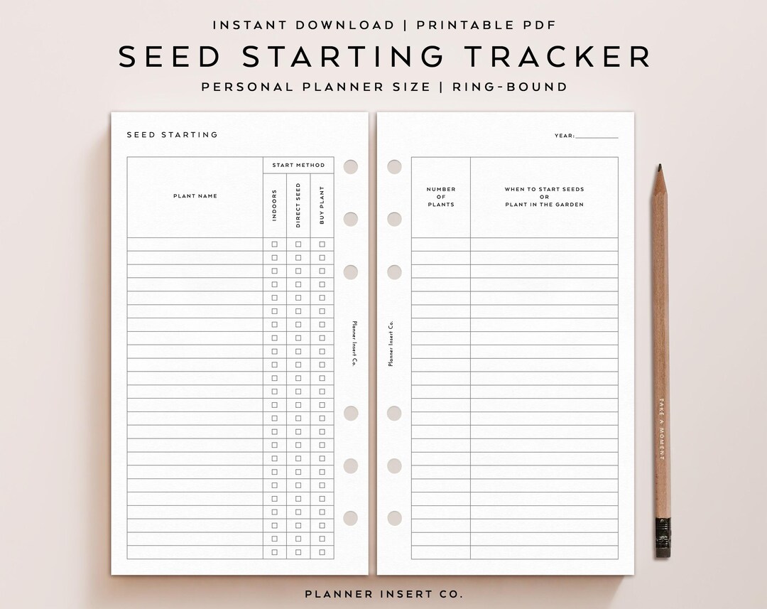 PERSONAL SIZE // Seed Starting Spreadsheet Tracker Planner Insert ...