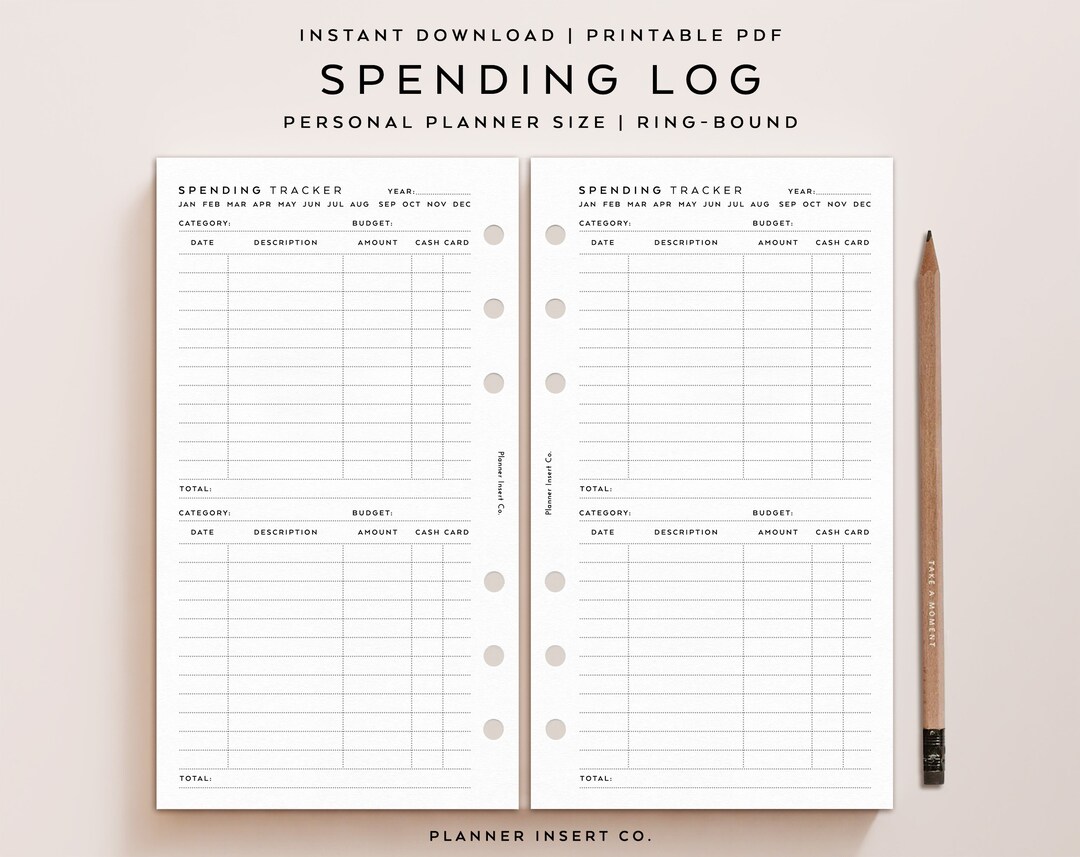 PERSONAL SIZE // Monthly Spending Log Tracker Printable Planner Insert ...
