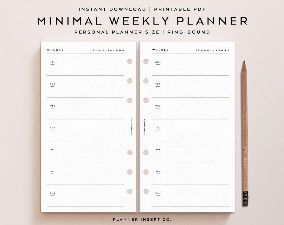 PERSONAL SIZE // Undated Week Planner Printable Insert / Weekly Planner ...