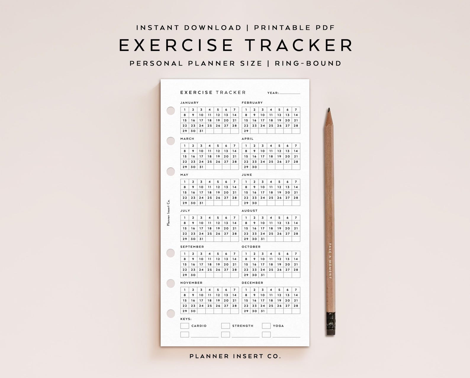 PERSONAL SIZE // Exercise Tracker Printable Planner Insert, Gym Workout ...