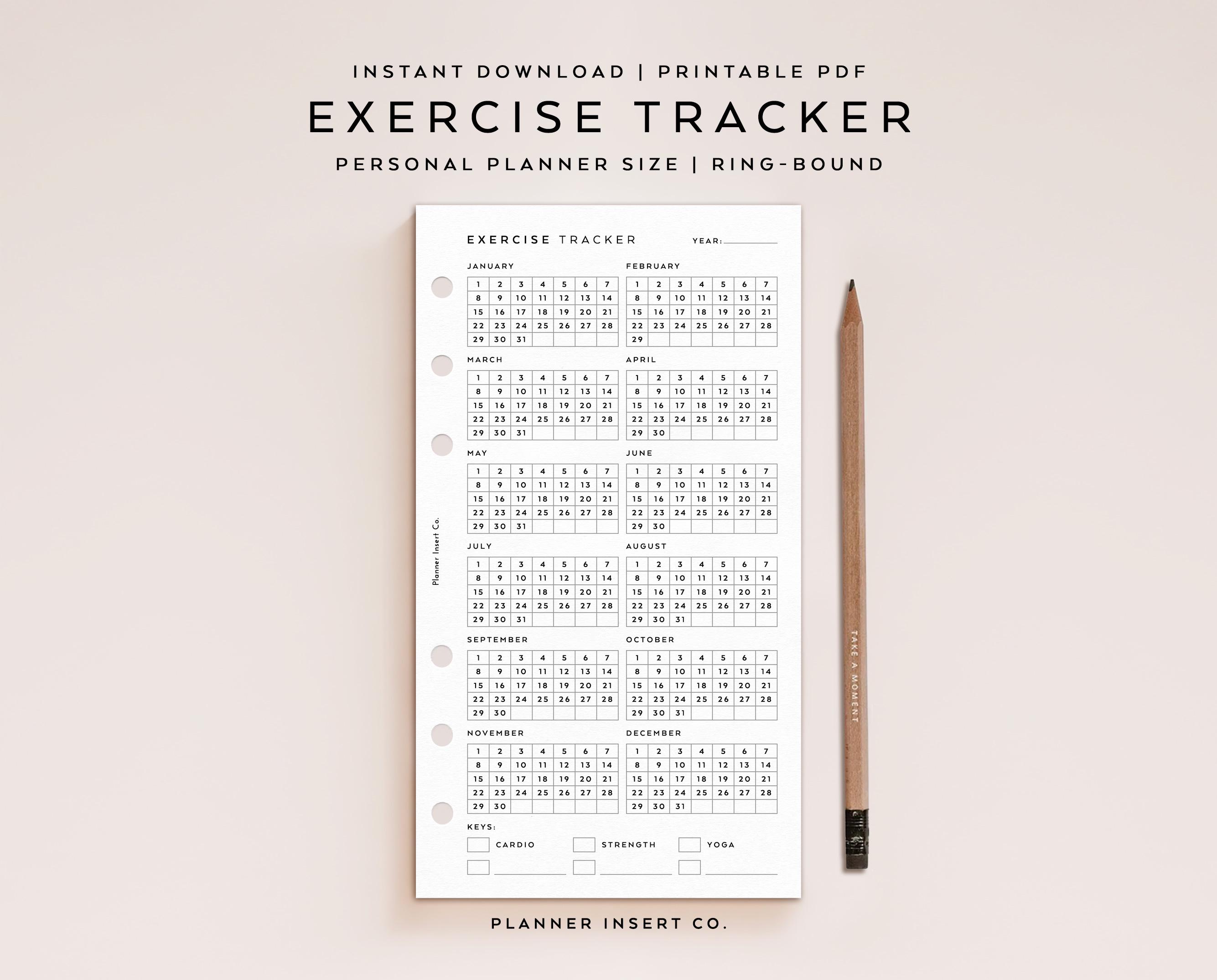 PERSONAL SIZE // Exercise Tracker Printable Planner Insert, Gym Workout ...