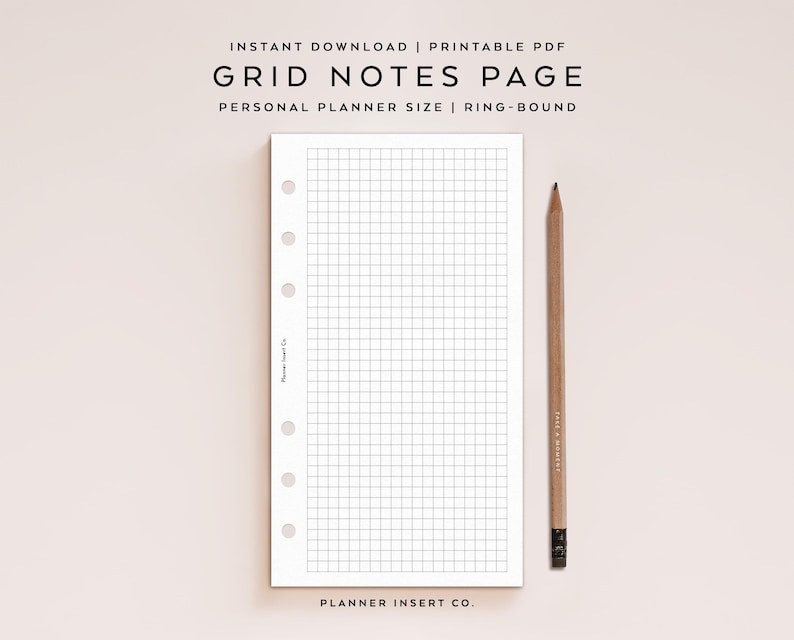 PERSONAL SIZE // Grid Notes Page Printable Planner Insert, Grid Paper ...