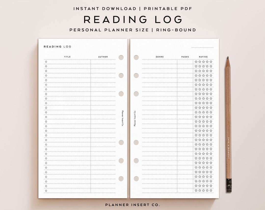 PERSONAL SIZE // Reading Log Planner Insert Printable / Student Reading ...