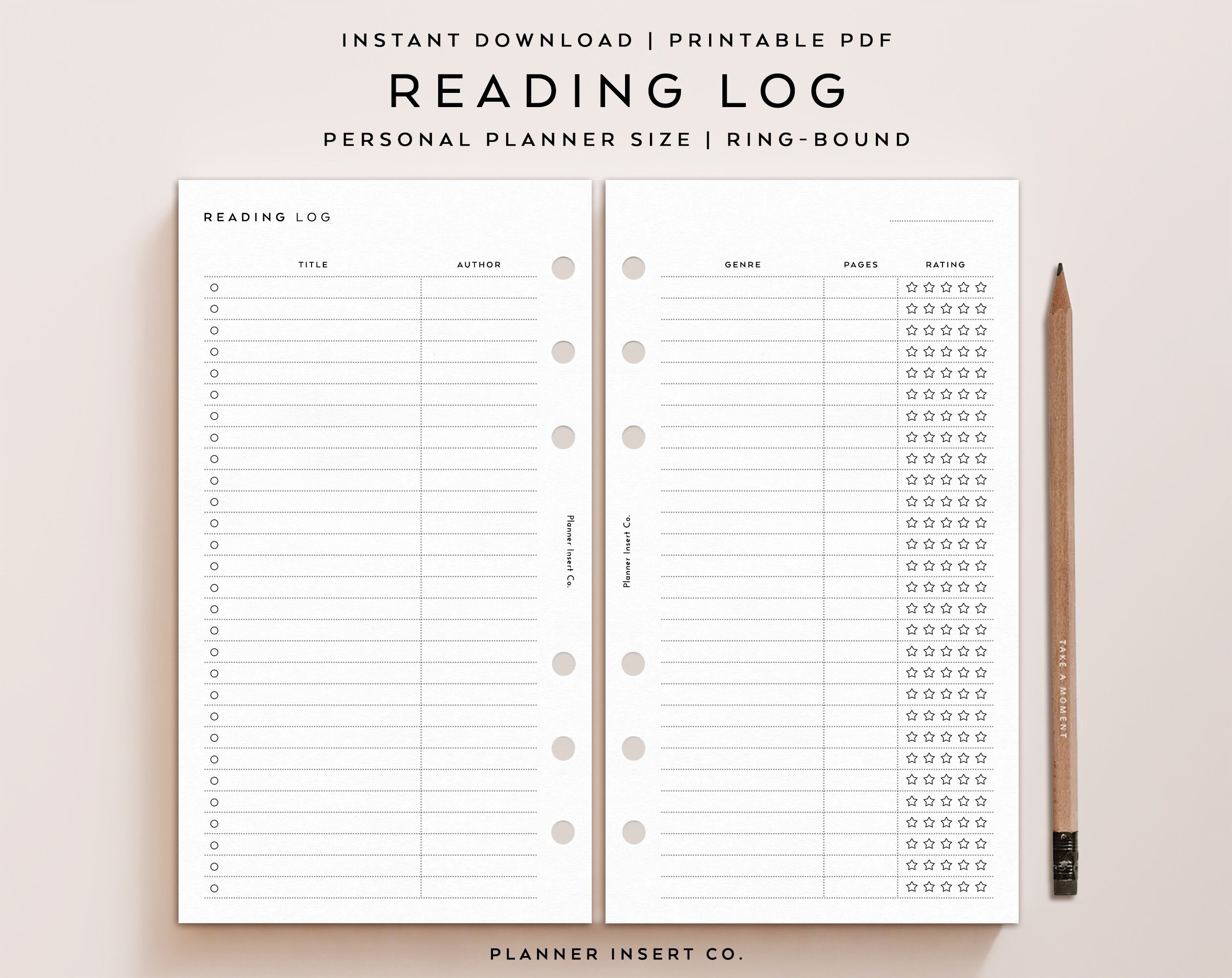 PERSONAL SIZE // Reading Log Planner Insert Printable / Student Reading ...