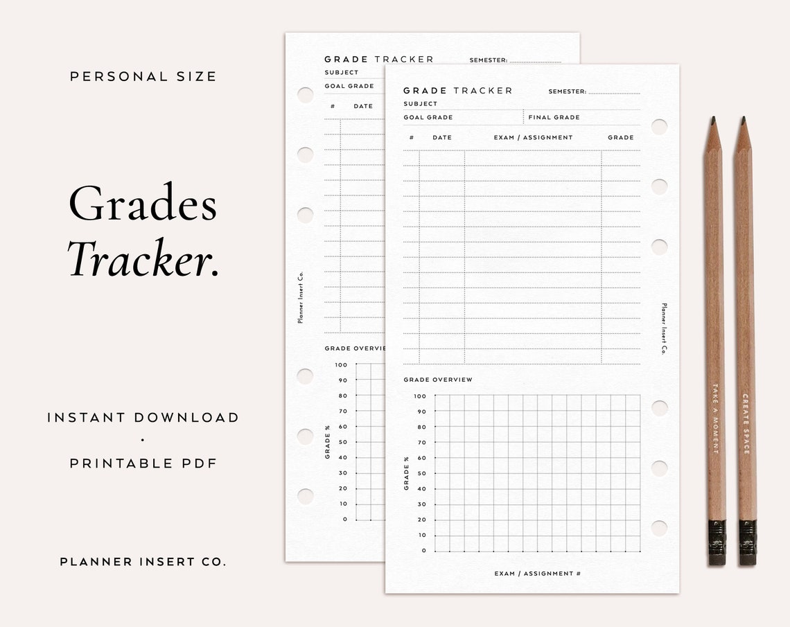 PERSONAL SIZE // Grade Tracker Overview Planner Insert - Etsy