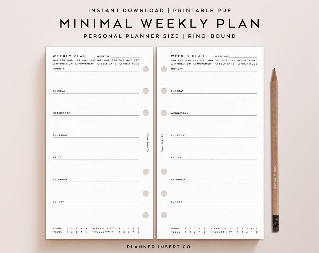 PERSONAL SIZE // Weekly Planner Printable Insert / Undated Weekly ...