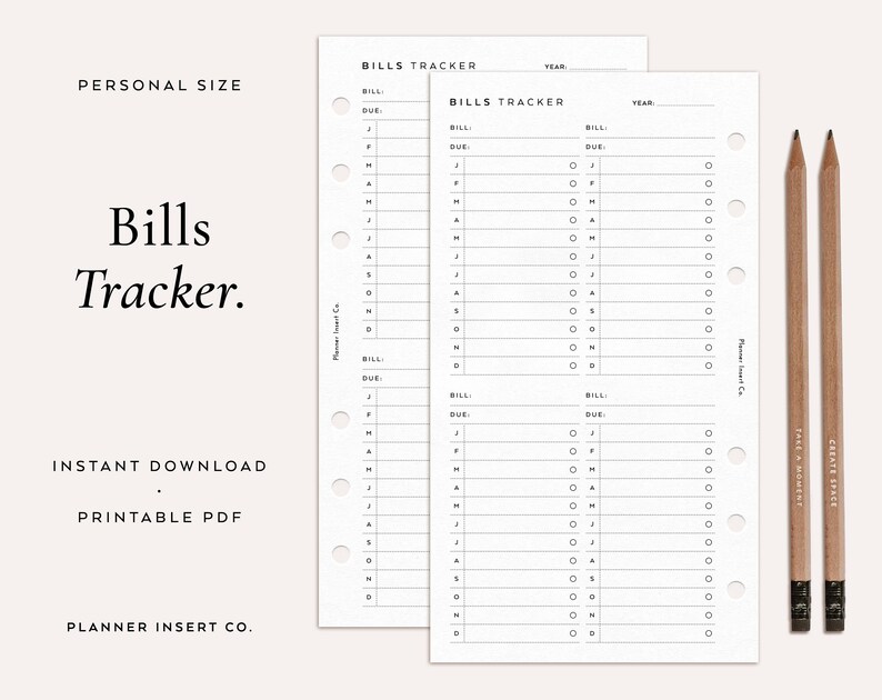 PERSONAL SIZE // Bill Tracker Printable Planner Inserts / Bill - Etsy