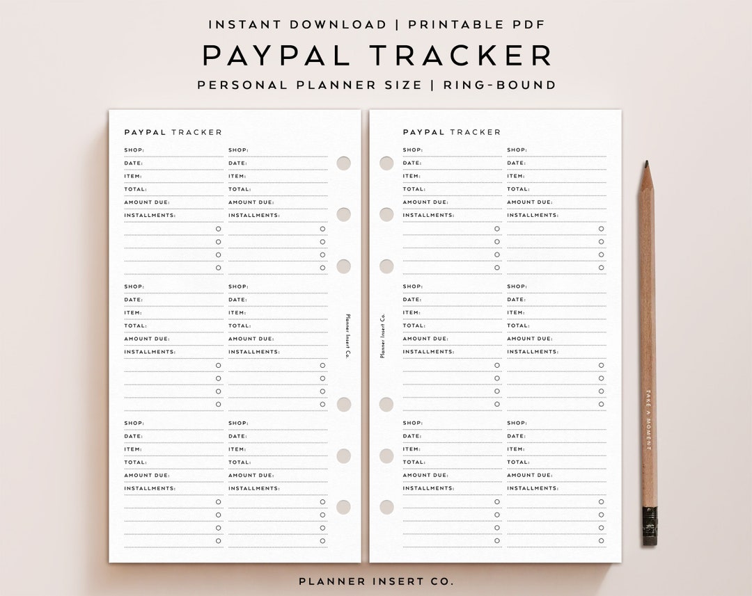 PERSONAL SIZE // Paypal Tracker Planner Insert Printable / Minimal ...