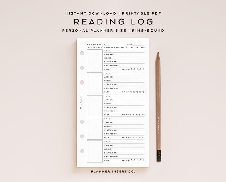 PERSONAL SIZE // Monthly Reading Log Printable Planner Insert / Book ...