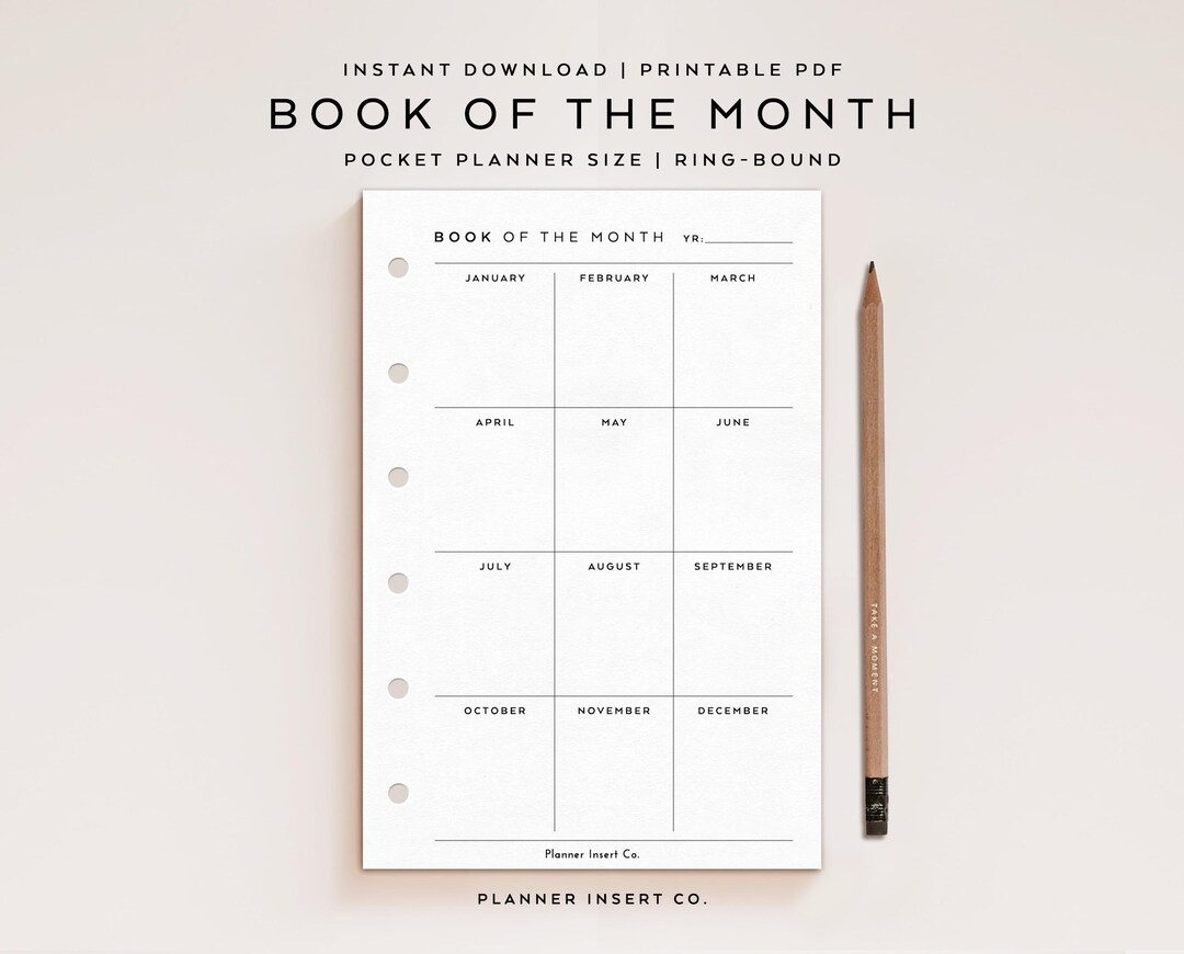 POCKET SIZE // Book of the Month Planner Insert Printable, Monthly ...