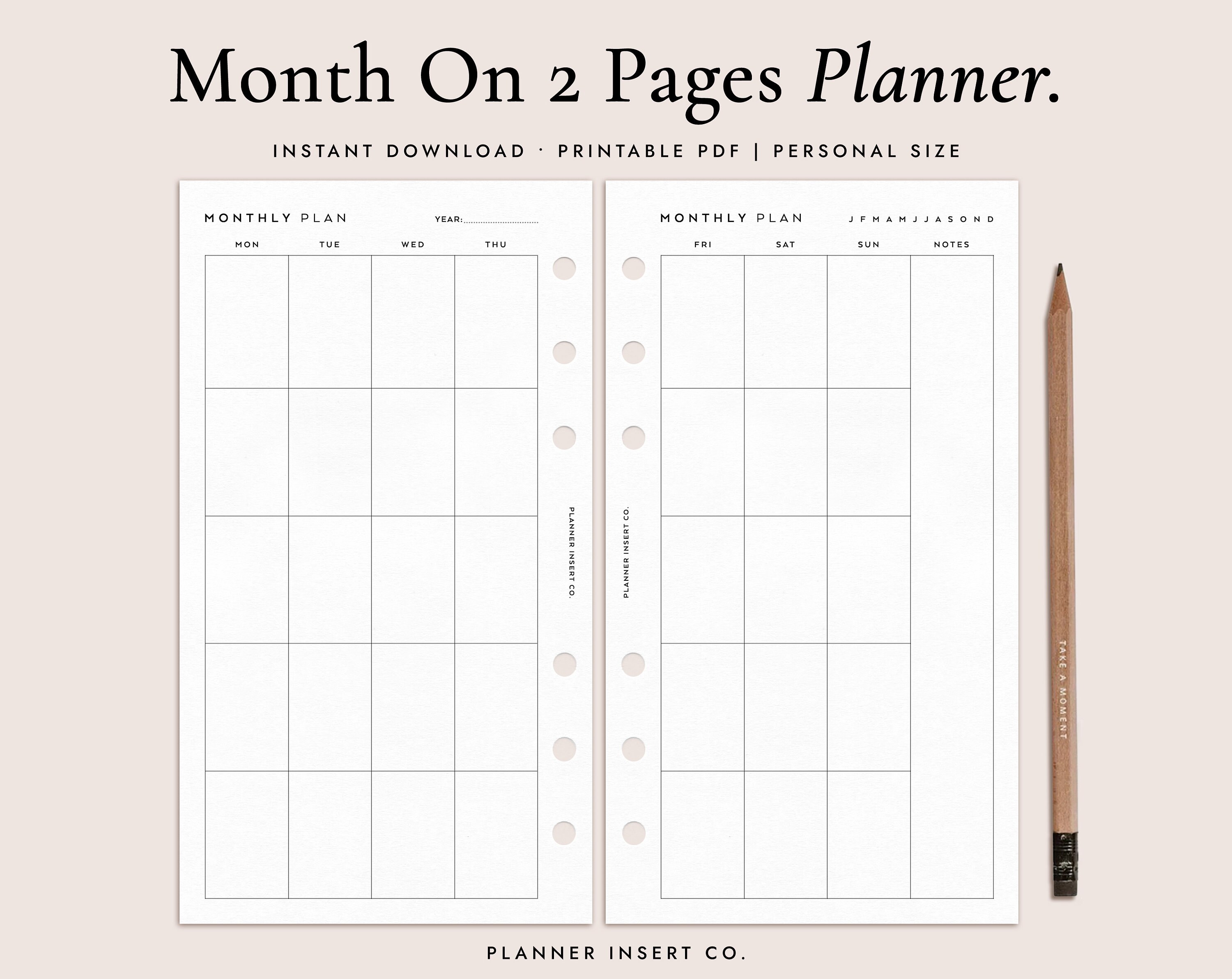 PERSONAL SIZE // Monthly Planner Printable Insert / Month on - Etsy