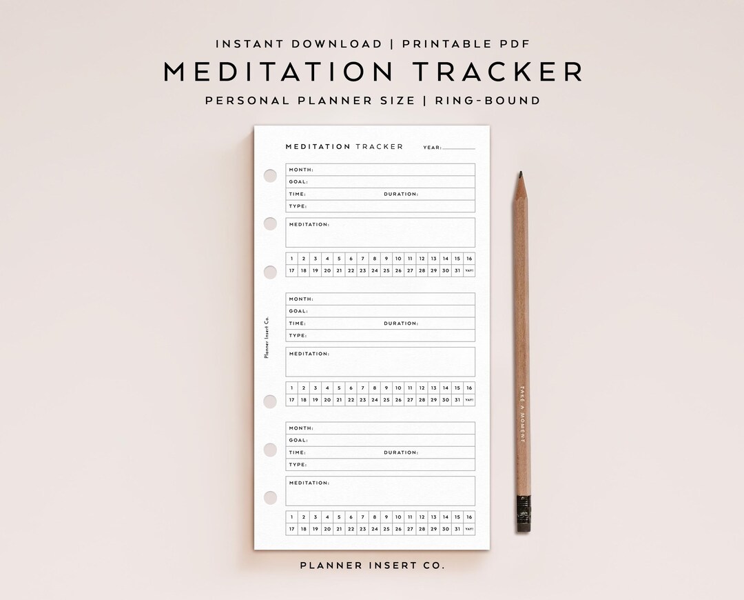PERSONAL SIZE // Monthly Meditation Tracker Printable Planner Insert ...