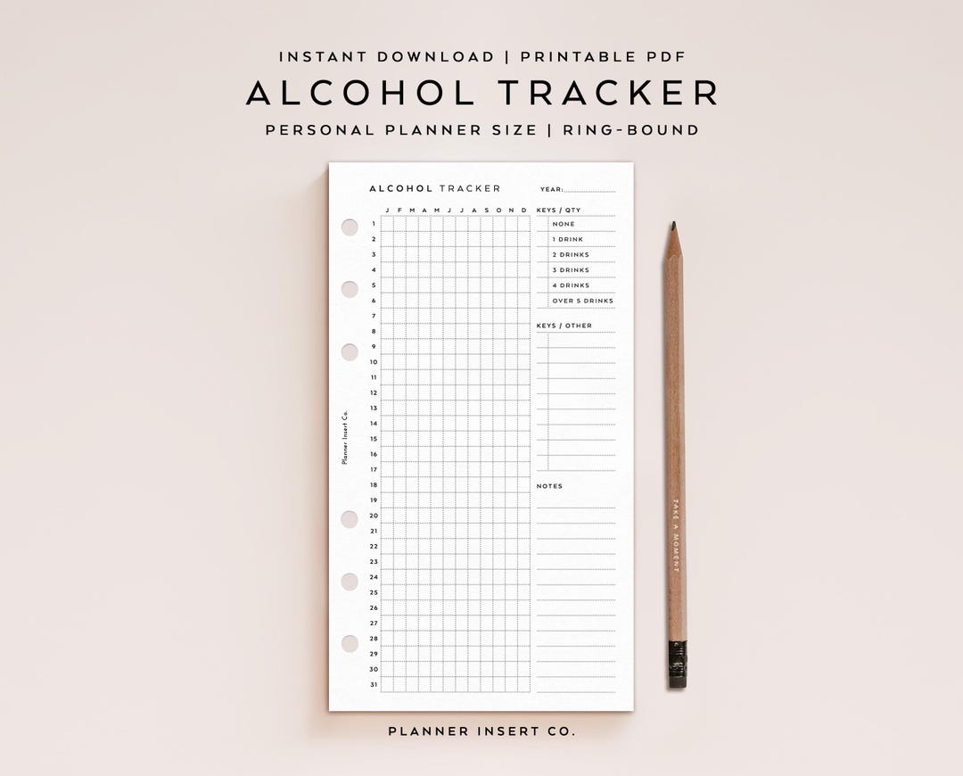 PERSONAL SIZE // Alcohol Tracker Printable Planner Insert / Drinking ...