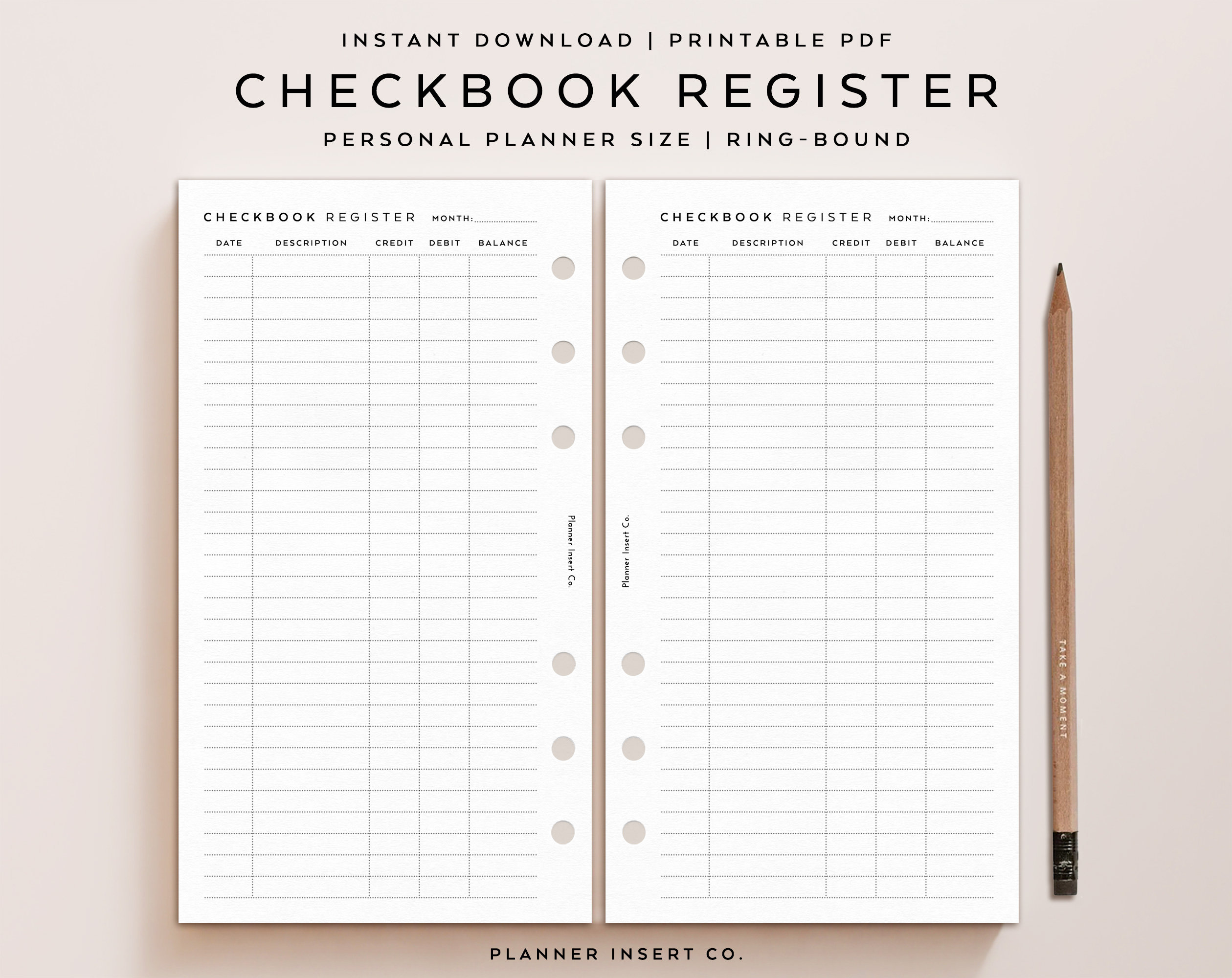 PERSONAL SIZE // Checkbook Register Planner Insert Printable, Check ...