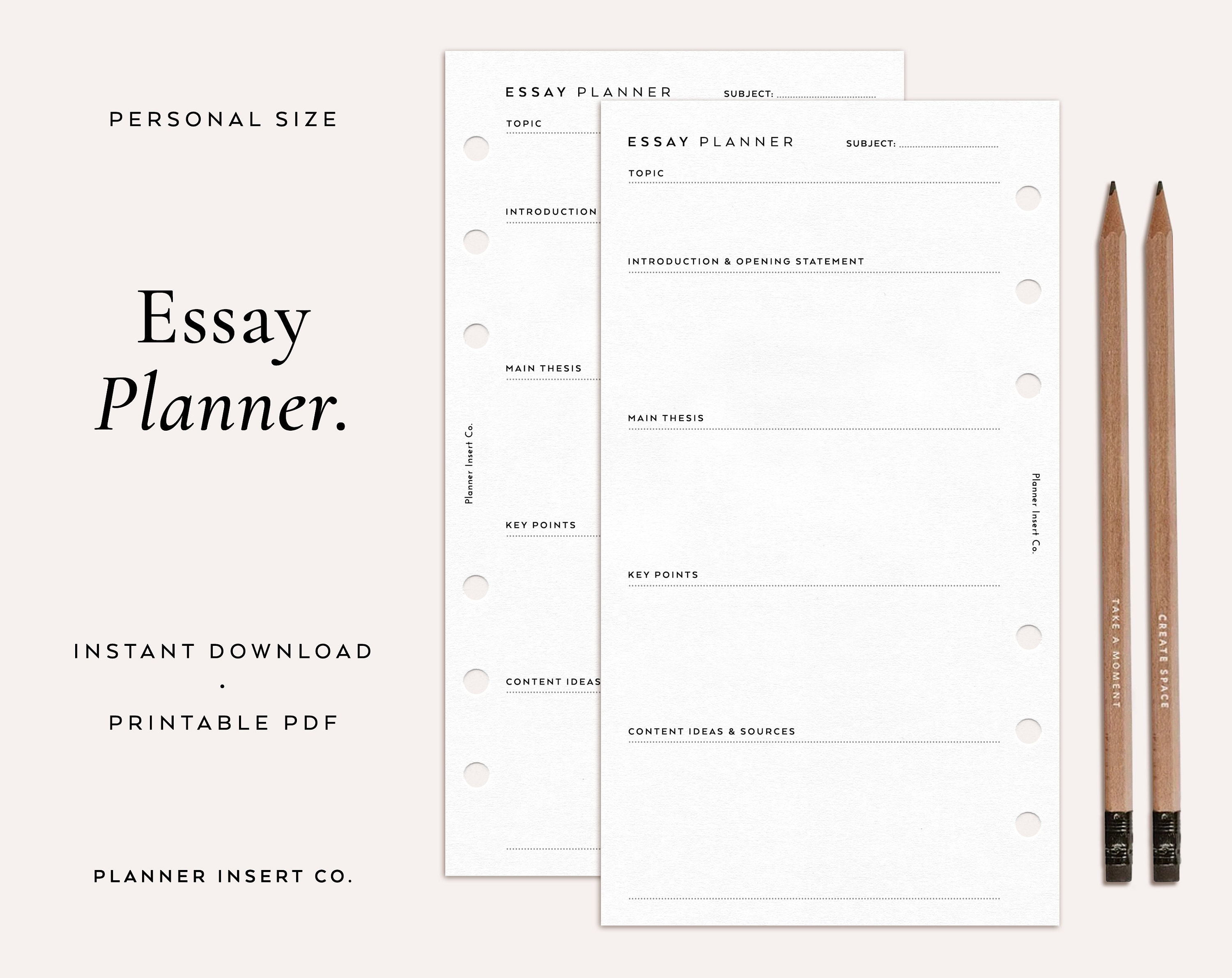 PERSONAL SIZE // Essay Planner Insert Printable / Study - Etsy