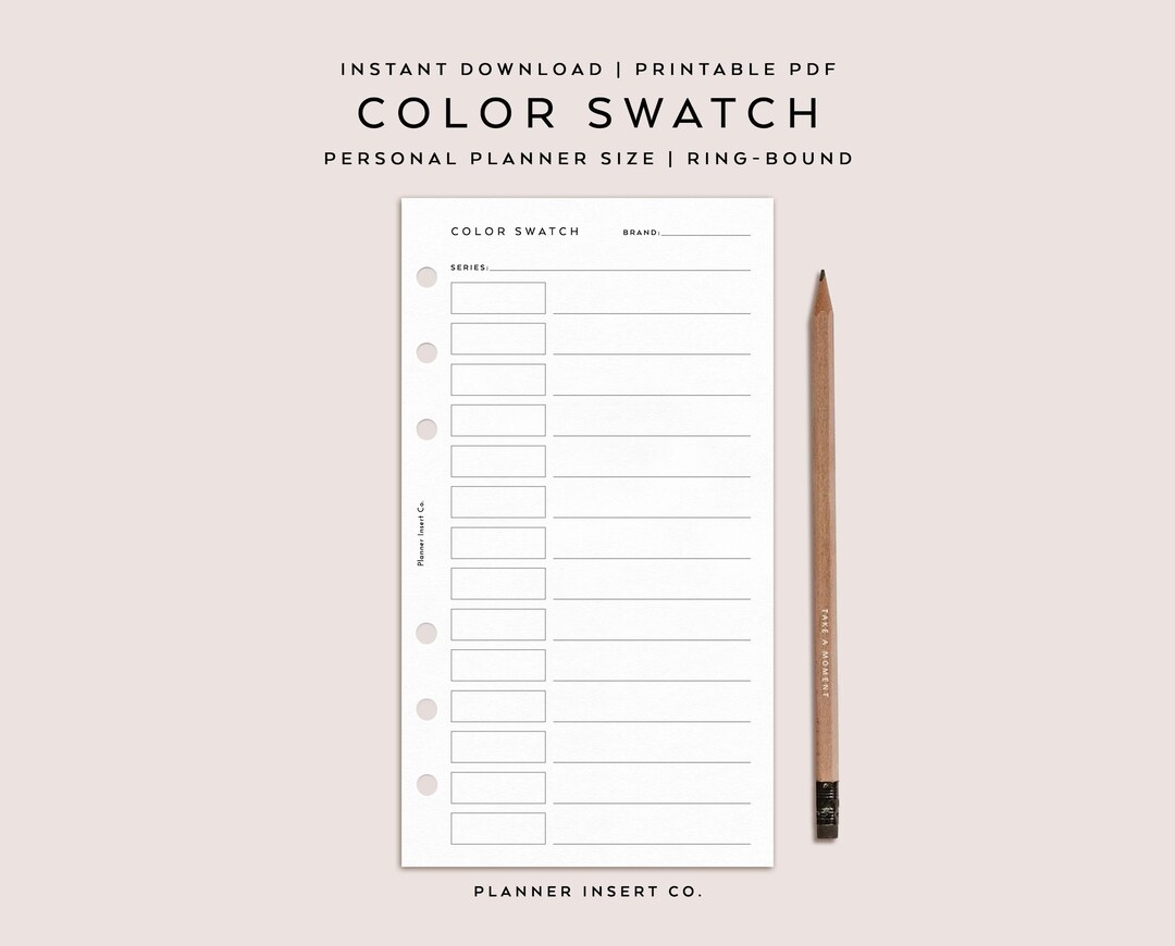 PERSONAL SIZE // Color Swatch Test Printable Planner Insert, Colour ...