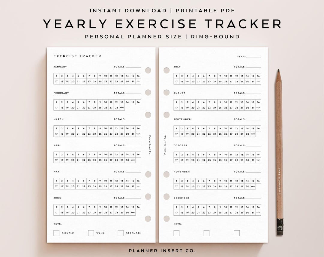 PERSONAL SIZE // Yearly Exercise Tracker Printable Planner Insert ...