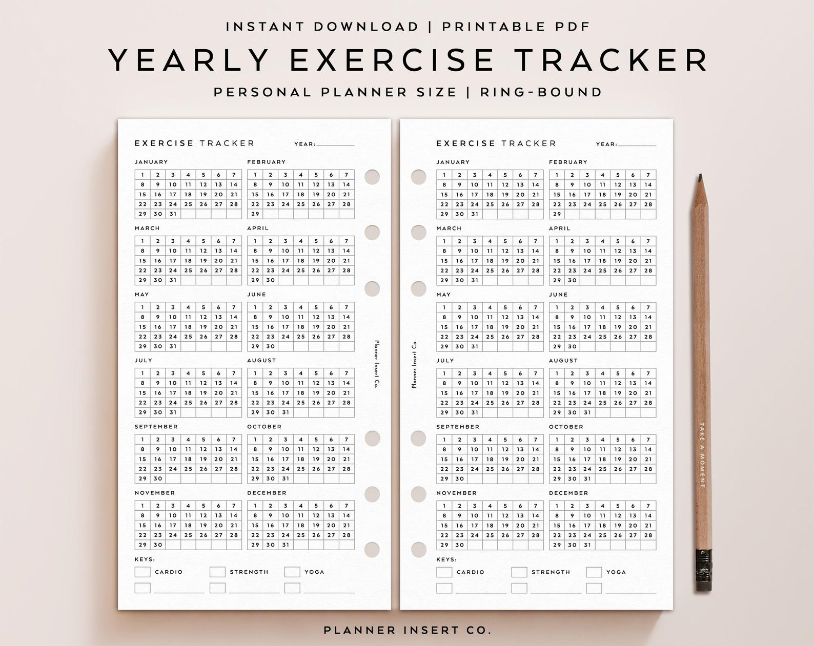 PERSONAL SIZE // Exercise Tracker Printable Planner Insert, Gym Workout ...