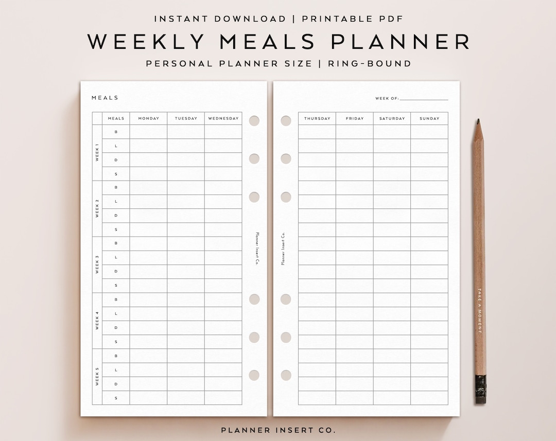 PERSONAL SIZE // Weekly Meal Planner Printable Insert, Weekly Menu ...