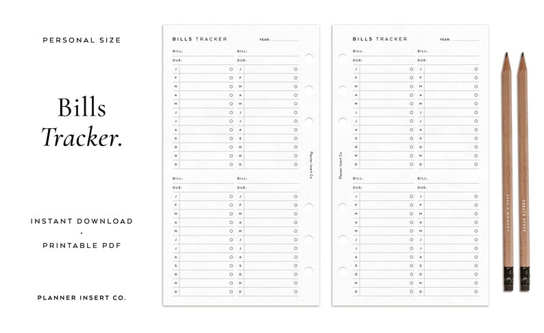 PERSONAL SIZE // Bill Tracker Printable Planner Inserts / Bill - Etsy