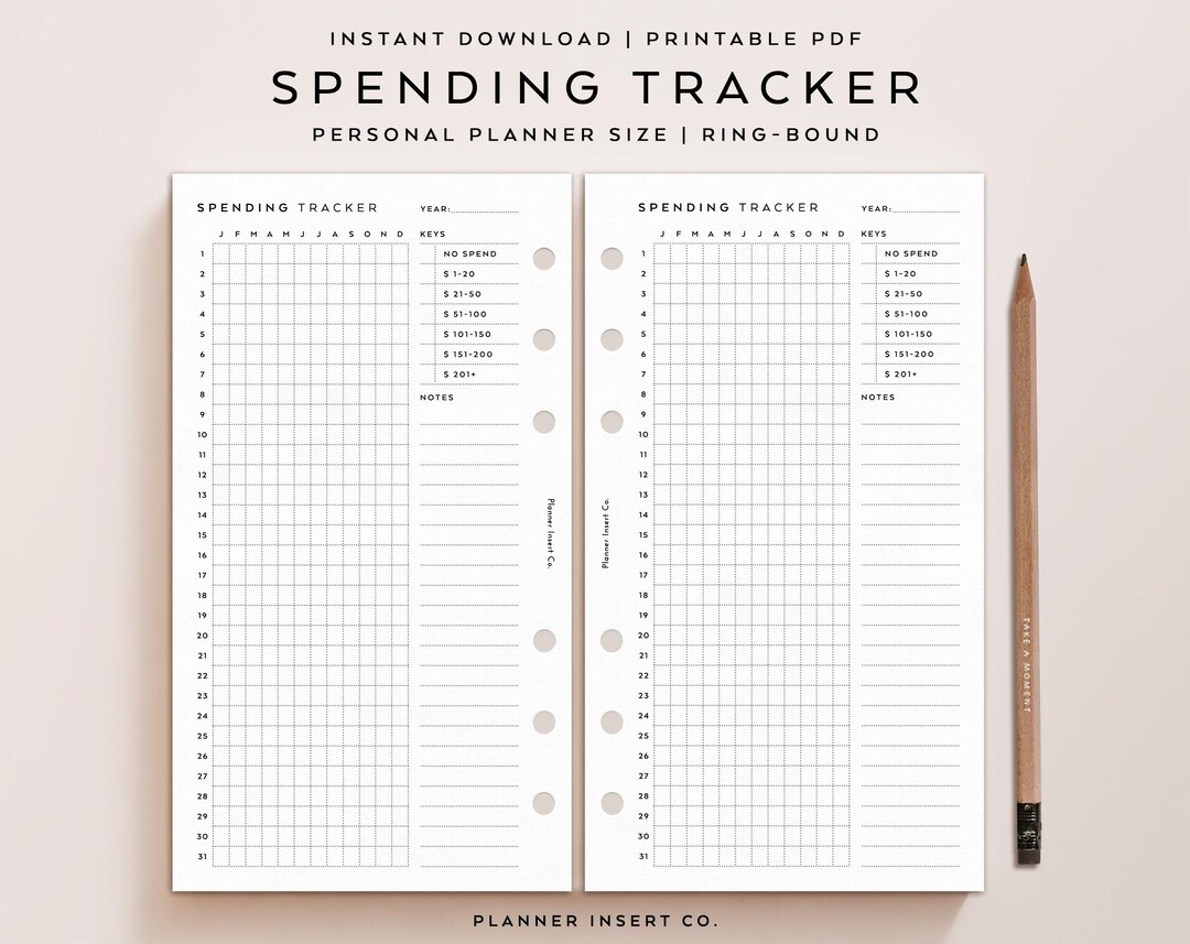 PERSONAL SIZE // Spending Tracker Log Planner Insert Printable, Expense ...