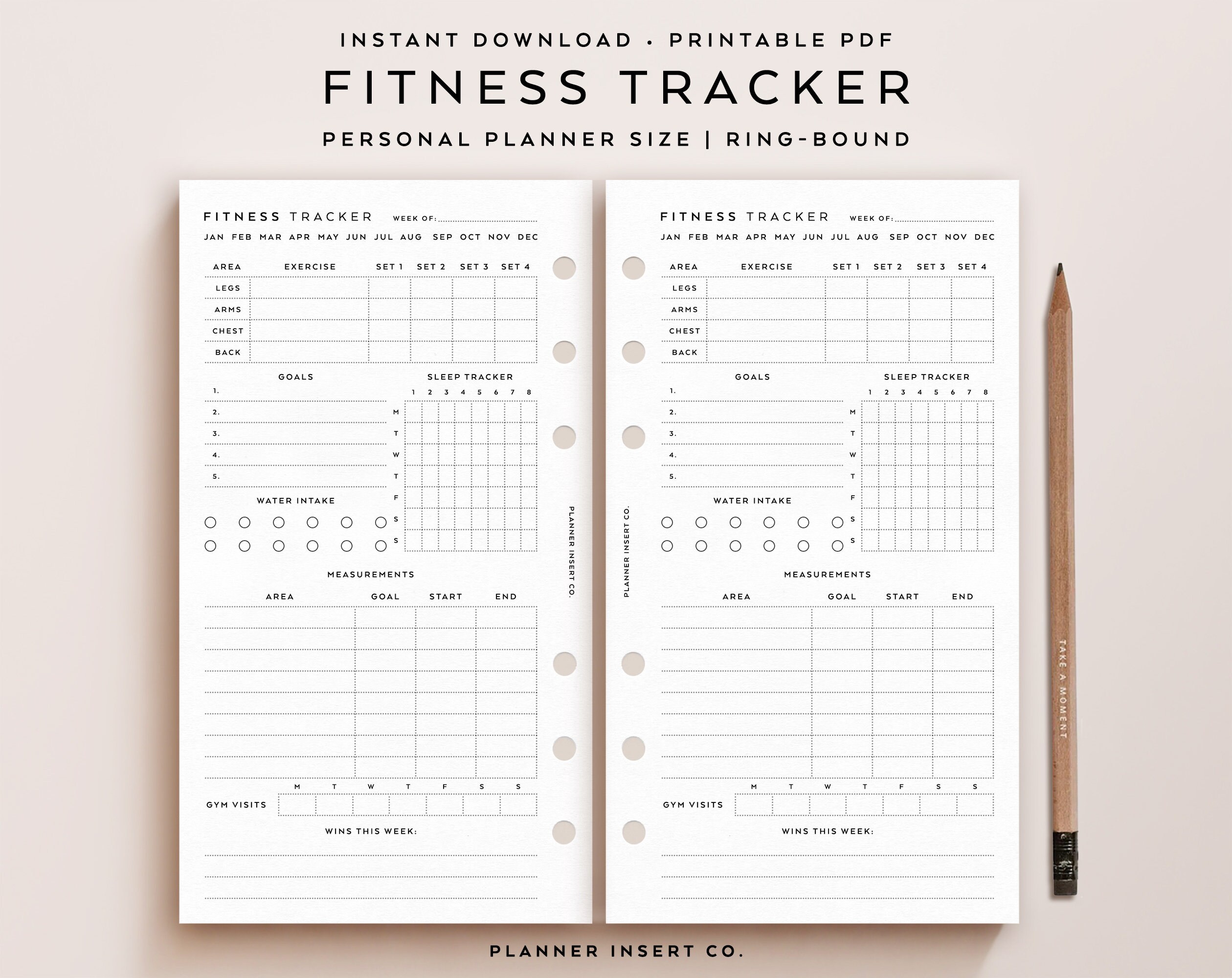 PERSONAL SIZE // Fitness Tracker Printable Planner Insert / Fitness ...