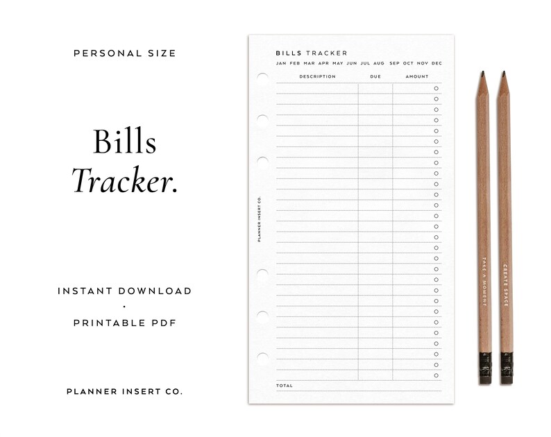 PERSONAL SIZE // Bills Tracker Planner Insert Printable / - Etsy