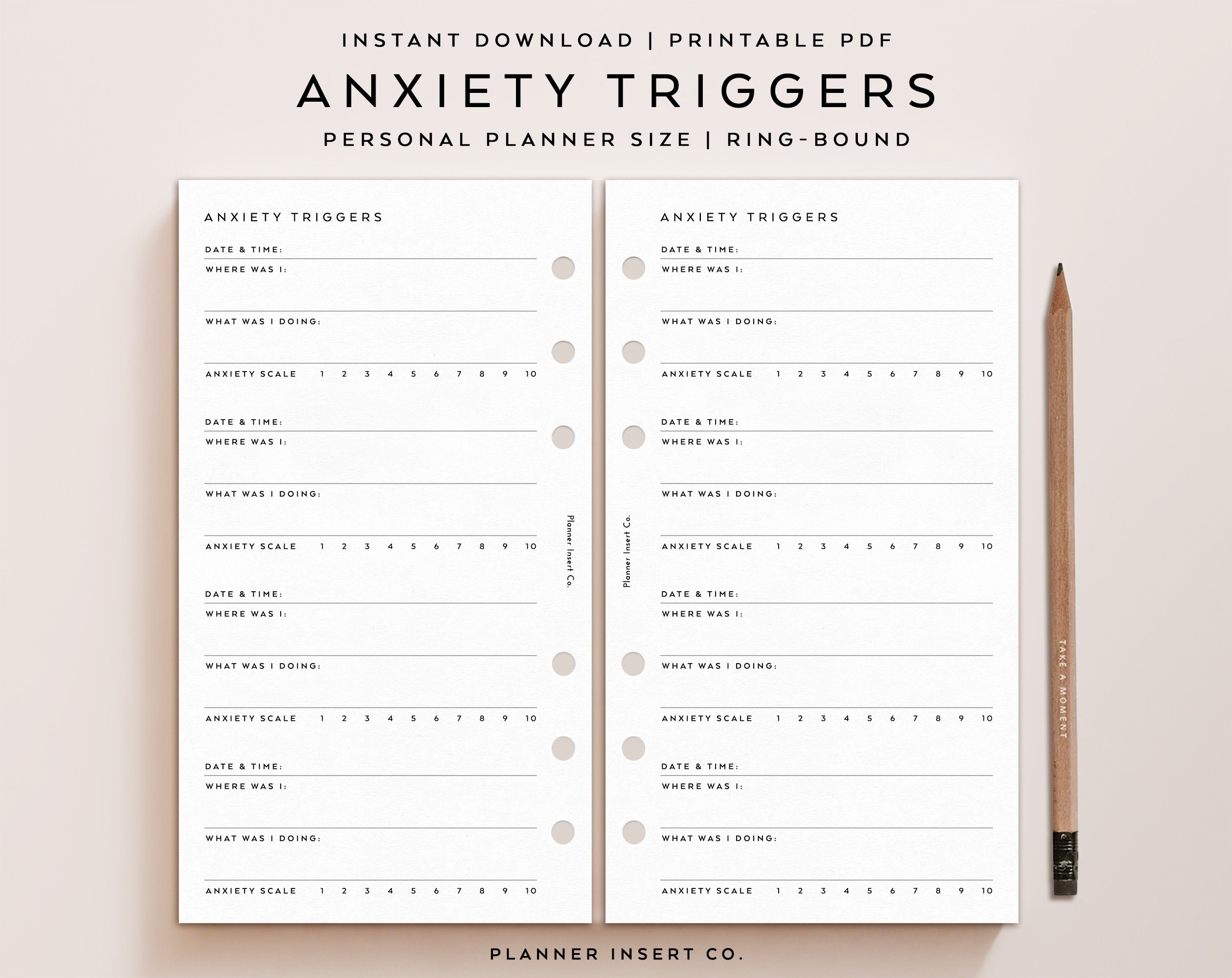 PERSONAL SIZE // Anxiety Levels Tracker Journal Printable Planner ...