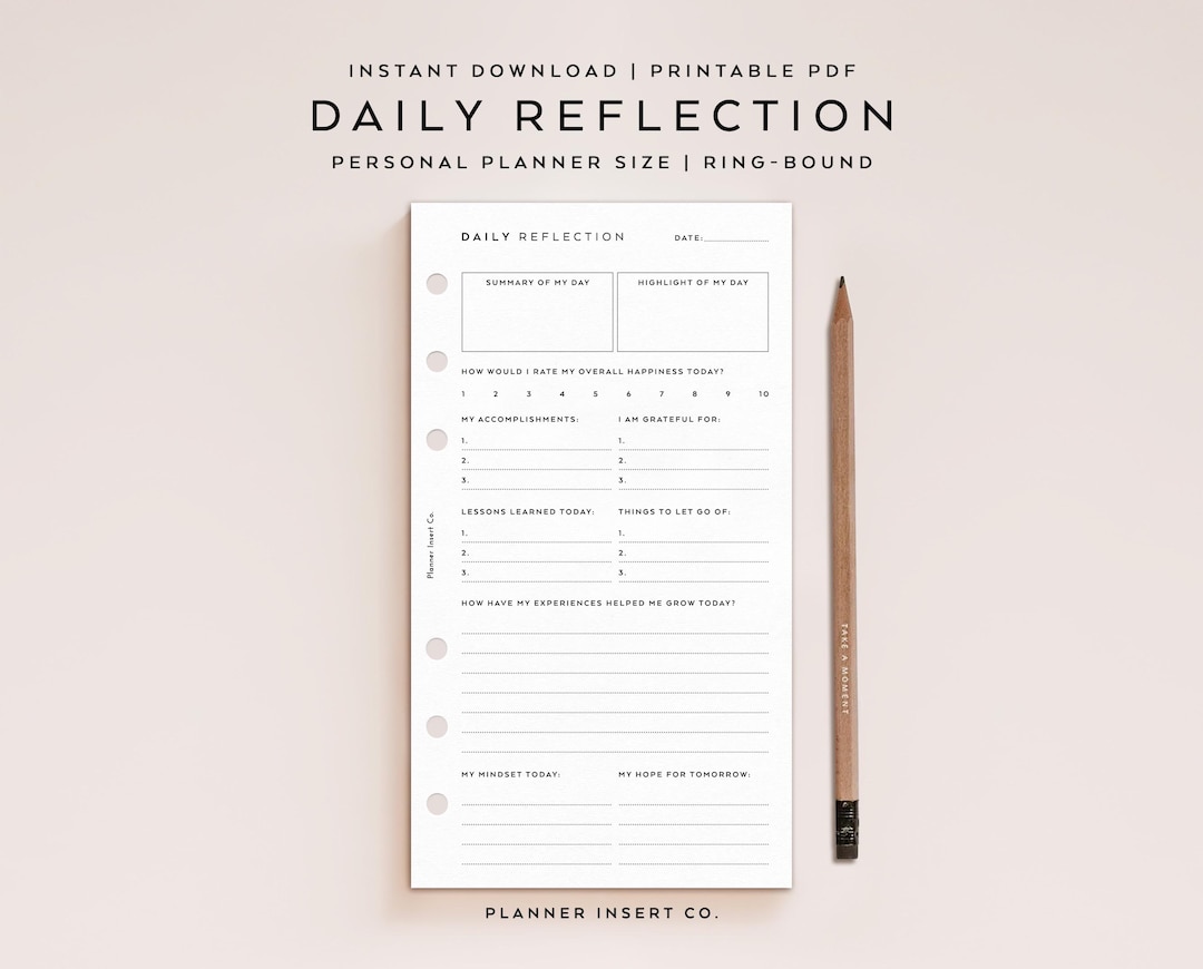 PERSONAL SIZE // Daily Reflection Printable Planner Insert, Mindfulness ...
