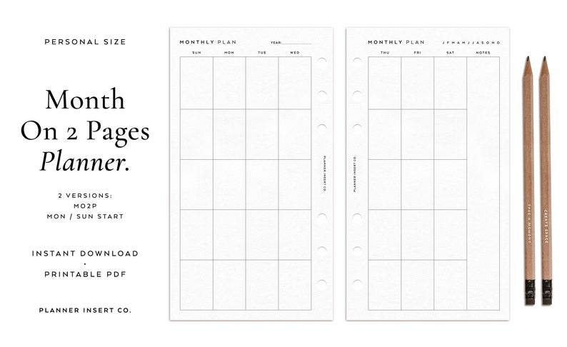 PERSONAL SIZE // Monthly Planner Printable Insert / Month on - Etsy