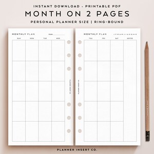 PERSONAL SIZE // Monthly Planner Printable Insert / Month on Two Pages ...