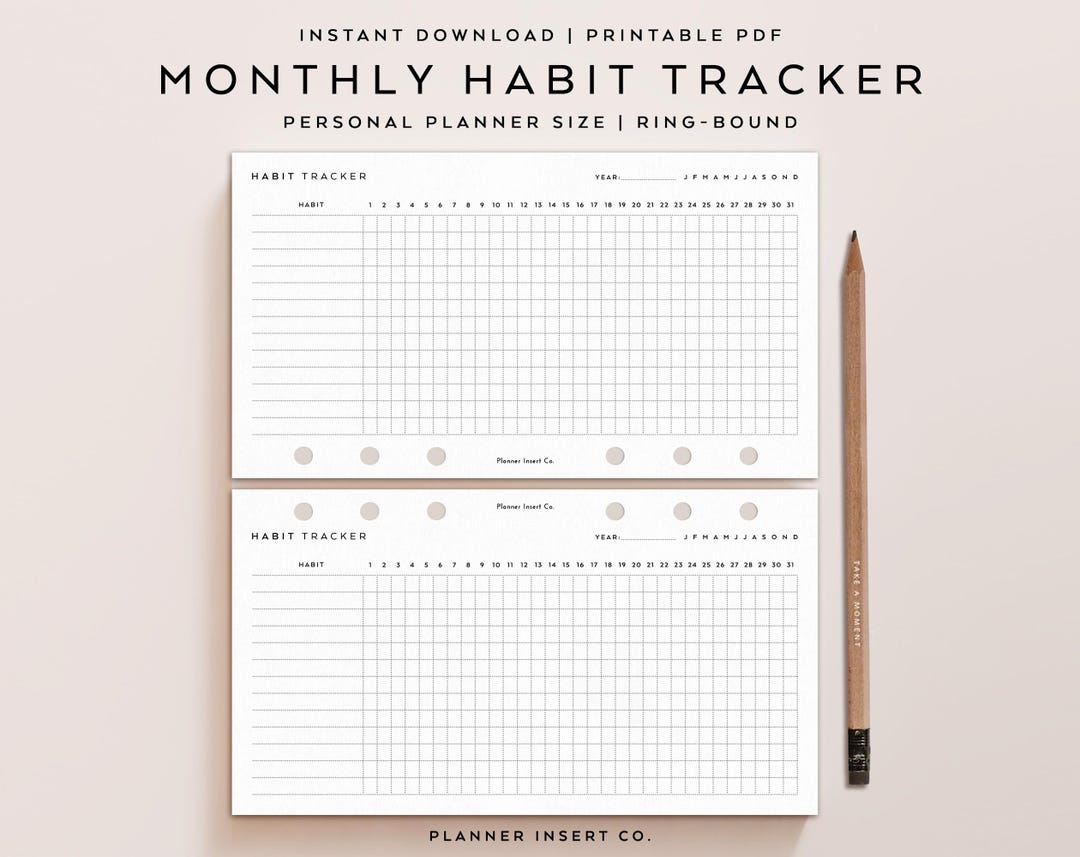 PERSONAL SIZE // Monthly Habit Tracker Printable Planner Insert ...