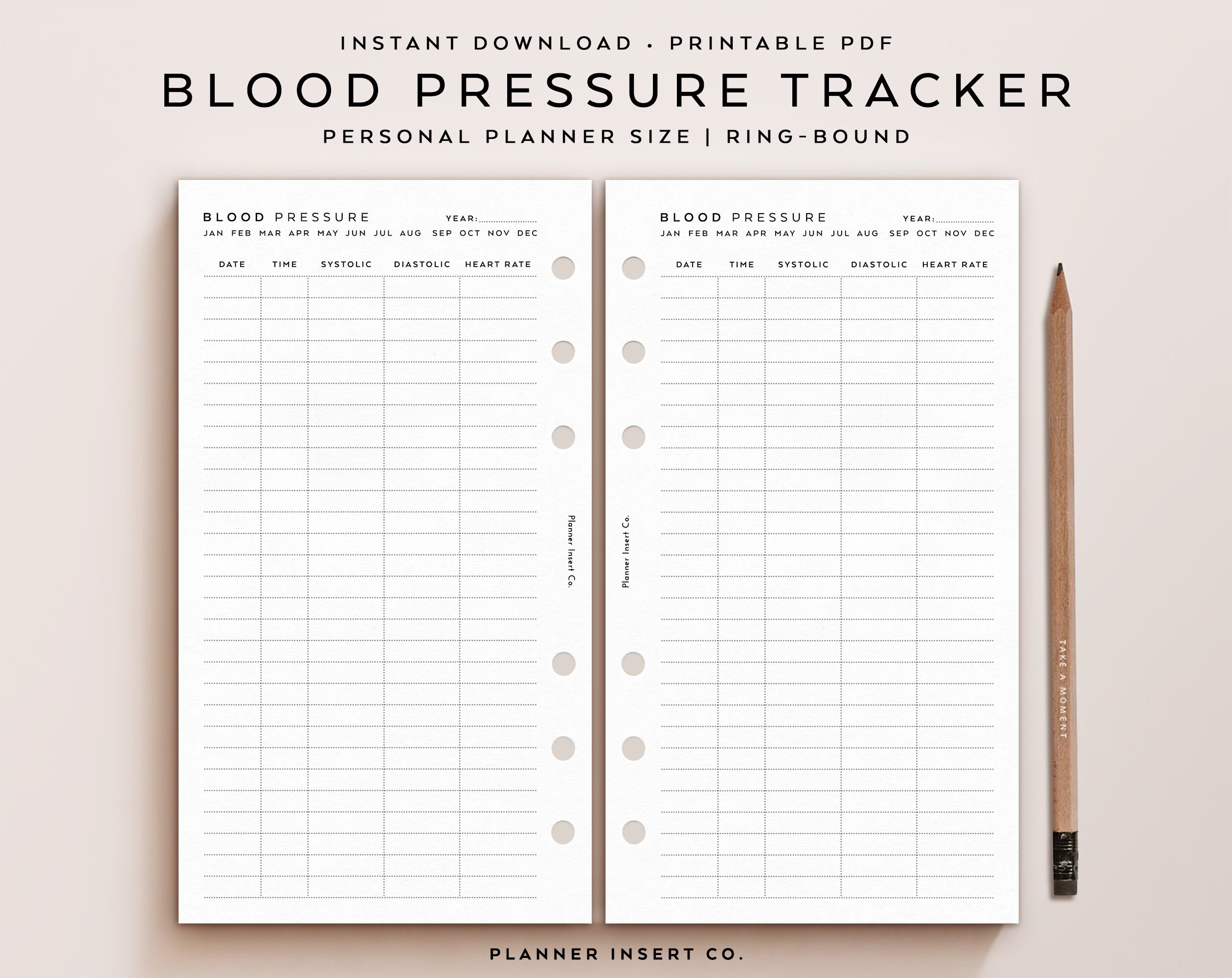 PERSONAL SIZE // Blood Pressure Tracker Printable Planner Insert, Blood ...