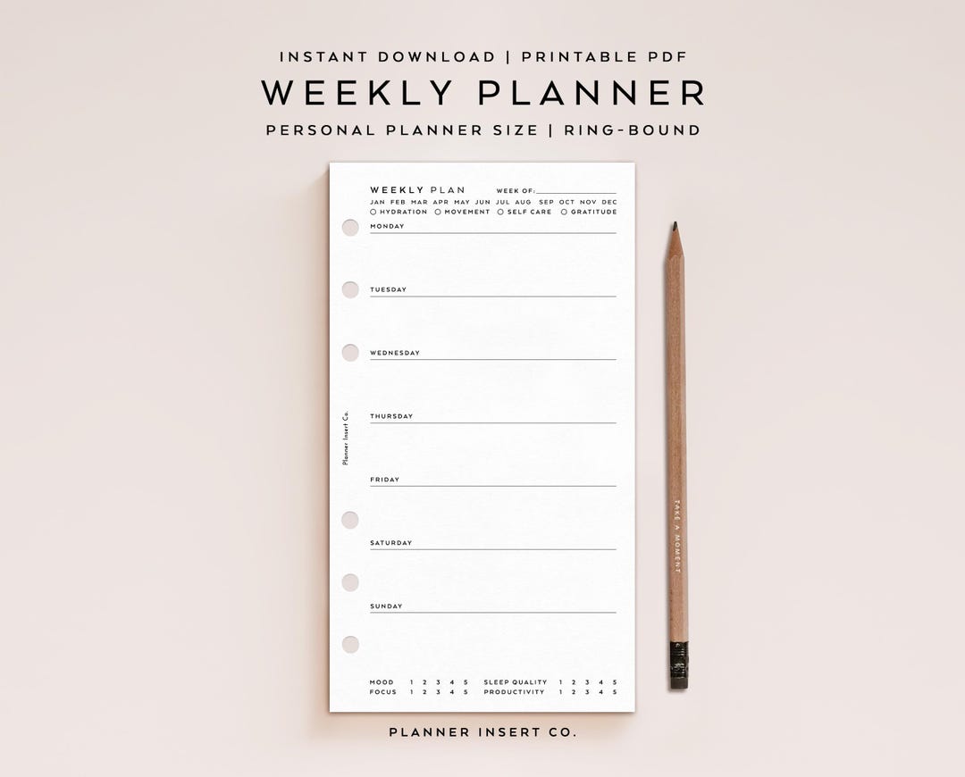 PERSONAL SIZE // Weekly Planner Printable Insert / Undated Weekly ...