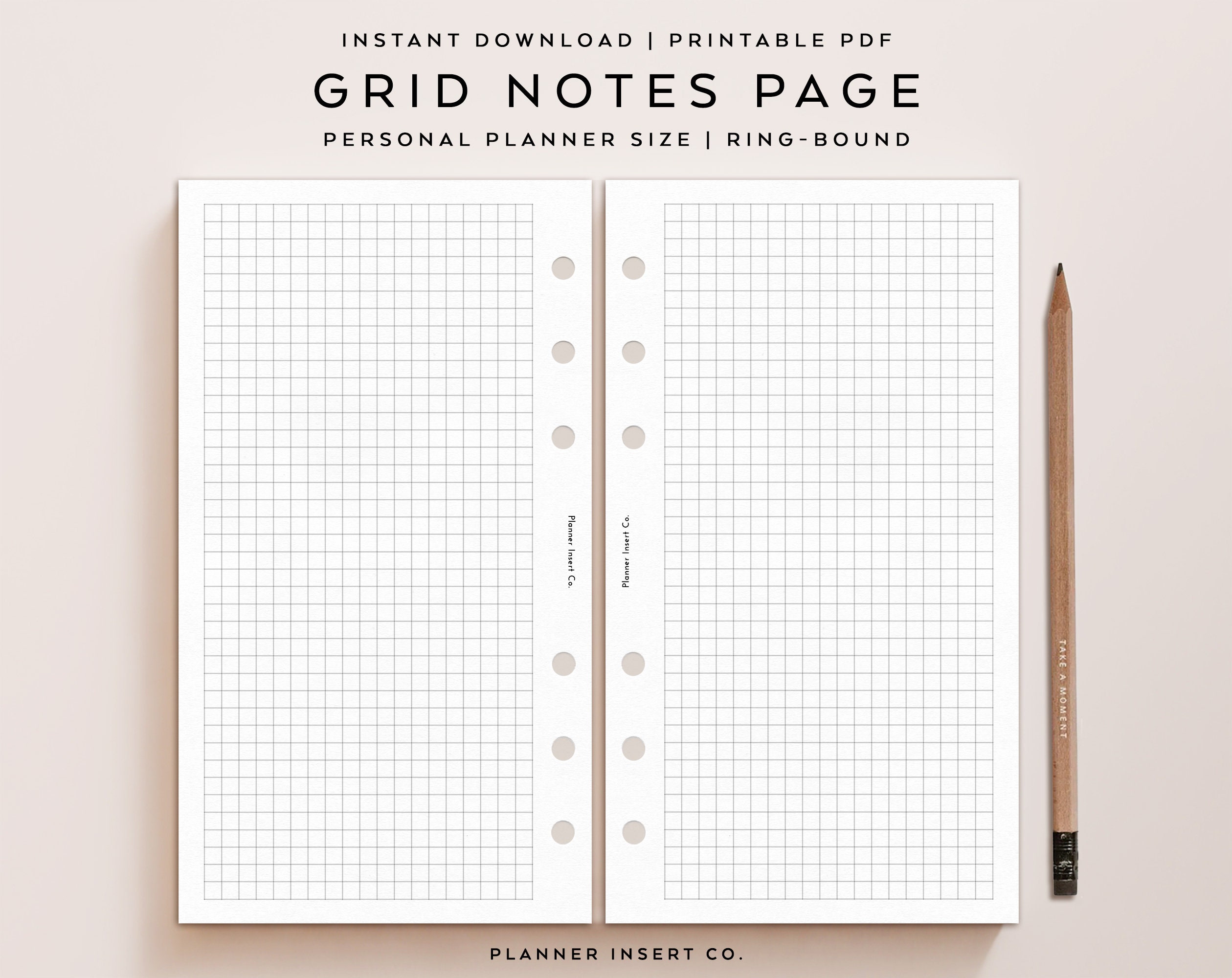PERSONAL SIZE // Grid Notes Page Printable Planner Insert, Grid Paper ...
