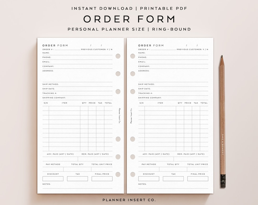 PERSONAL SIZE // Order Form Template Planner Insert Printable / Order ...